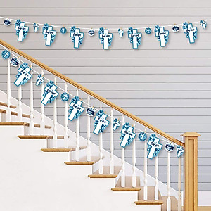 Big Dot of Happiness Baptism Blue Elegant Cross - Boy Religious Party DIY Decorations - Clothespin Garland Banner - 44 Pieces