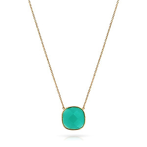 Exquisite Teal Blue-Green Faceted Stone Pendant Necklace for Women - Simulated Chalcedony Quartz, Bezel Setting, 14K Gold-Plated .925 Sterling Silver - Timeless Elegance