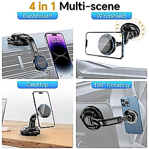 Magnetic Phone Holder for Car, [ Powerful Magnets & Military-Grade Suction ] Car Phone Holder Mount Dashboard Windshield Cell Phone Holder Phone Stand for Car Fit for iPhone Android Automobile Cradle