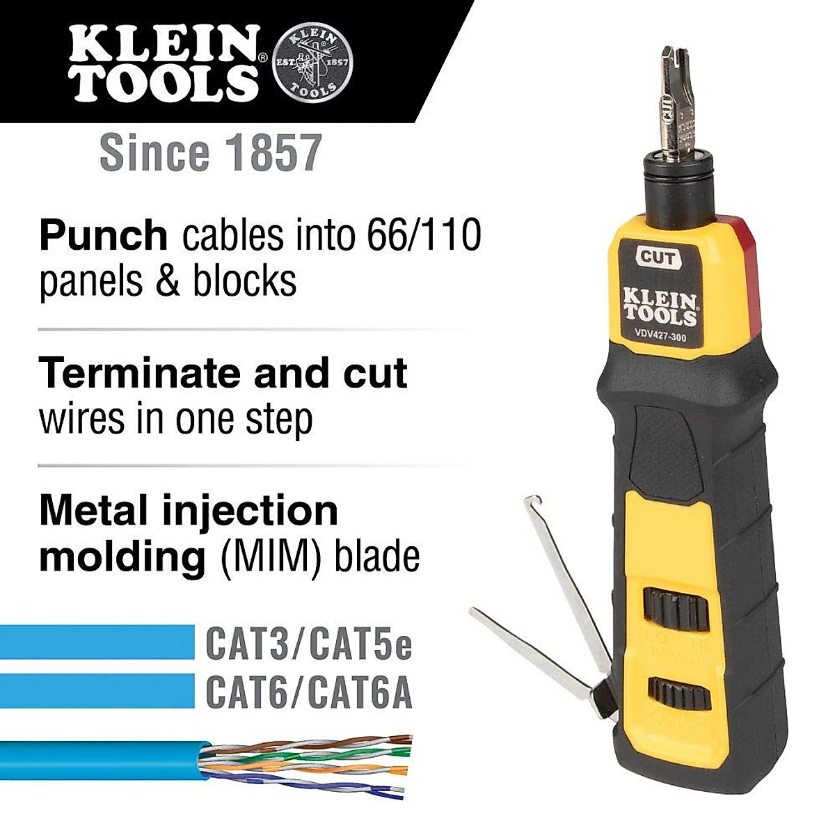 Klein Tools VDV427-300 Impact Punchdown Tool, 66/110 Blade & 21010-6-SEN Free-Fall Snip, Scraper, File, Serrated Blades