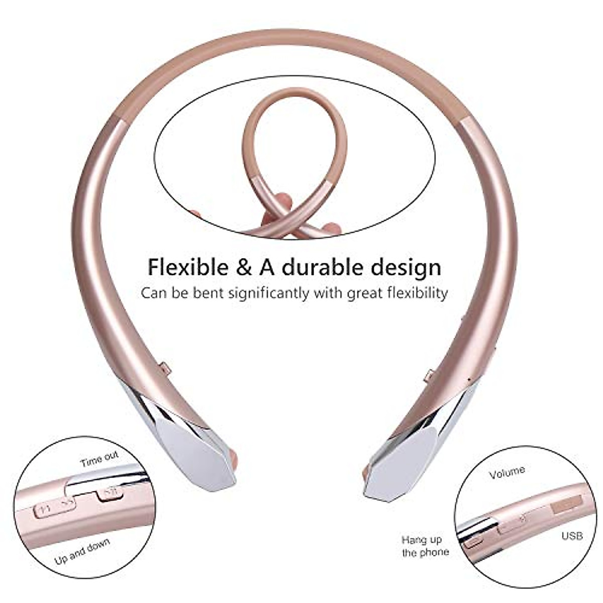 Bluetooth Neckband Headphones Retractable, Wireless Headset Retractable Earphones Noise Cancelling Sweatproof Stereo Earbuds with Mic by NVOPERANG