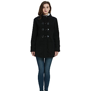 VOGRYE Womens Winter Fashion Outdoor Warm Wool Blended Classic Pea Coat Jacket (FBA) (2XL, Black2-Thicker)