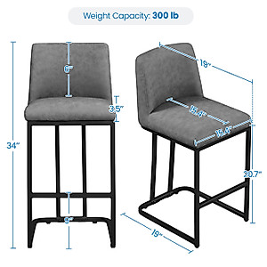 Yaheetech Counter Height Bar Stools 24'' Bar Stools Set of 2 Leather Bar Chairs Modern Upholstered Barstools with Back for Kitchen Counter Gray
