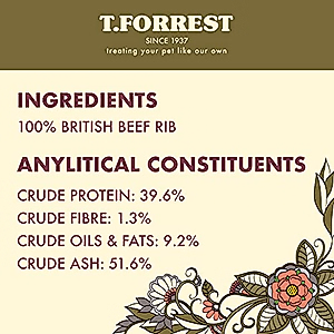 T. Forrest Beef Rib Dog Bones 6-8" (6 Pack) Natural Grass Fed Made in UK