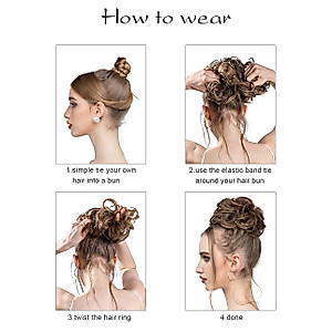 SARLA Updo Messy Bun Hair Piece White Blonde Synthetic Fake Scrunchies Ponytail Extension Wavy Curly for Women Girls 2PCS