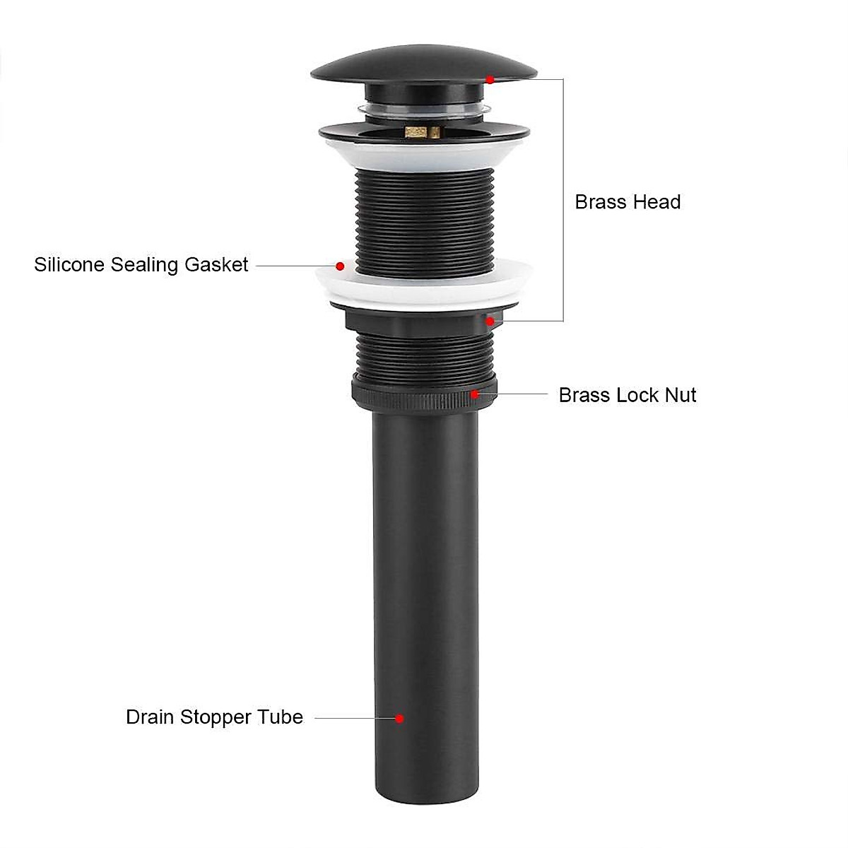 Drain Stopper, Sink Drain Up Basin Sink Solid Brass Drain Stopper for Home Kitchen Bathroom Faucet Vessel Vanity Sink Black