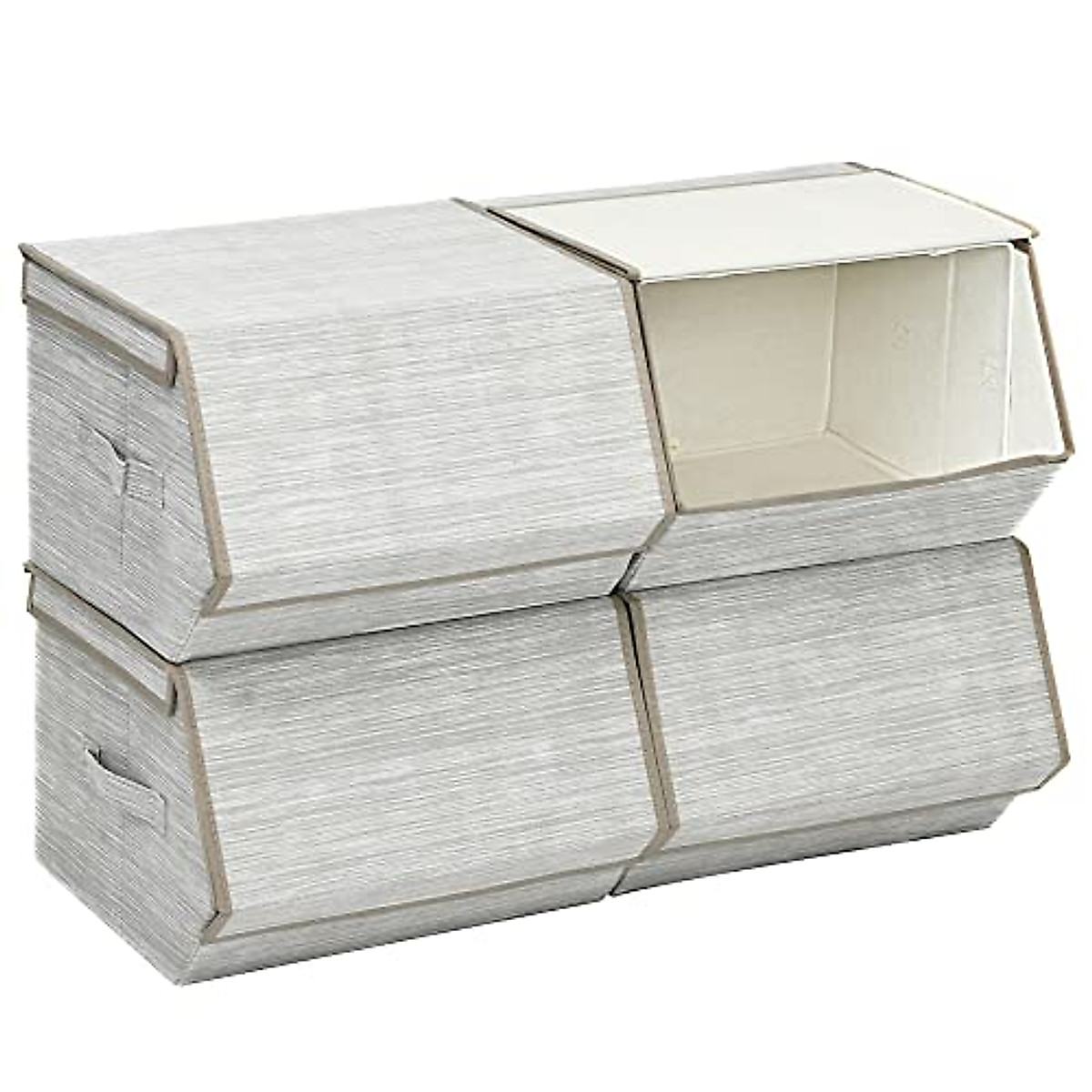QTIQ Stackable Large Bins Cubes W/Lids Storage Organizers W/Linen&Oxford Fabric 4Sets