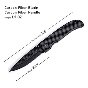 Cool Hand 4.25" Carbon Fiber Folding Knife, w/ 3.25" Carbon Fiber Blade, Liner Lock Mechanism, w/Pocket Clip, EDC Pocket Knives, Super Light 1.6 OZ