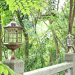 IP65 Waterproof Solar Column Head Light Outdoor Garden Landscape Street Light Home Door Column Wall Post Lamp Villa Patio Security Light Exterior Post Light Pillar Lamp Decorative Lantern