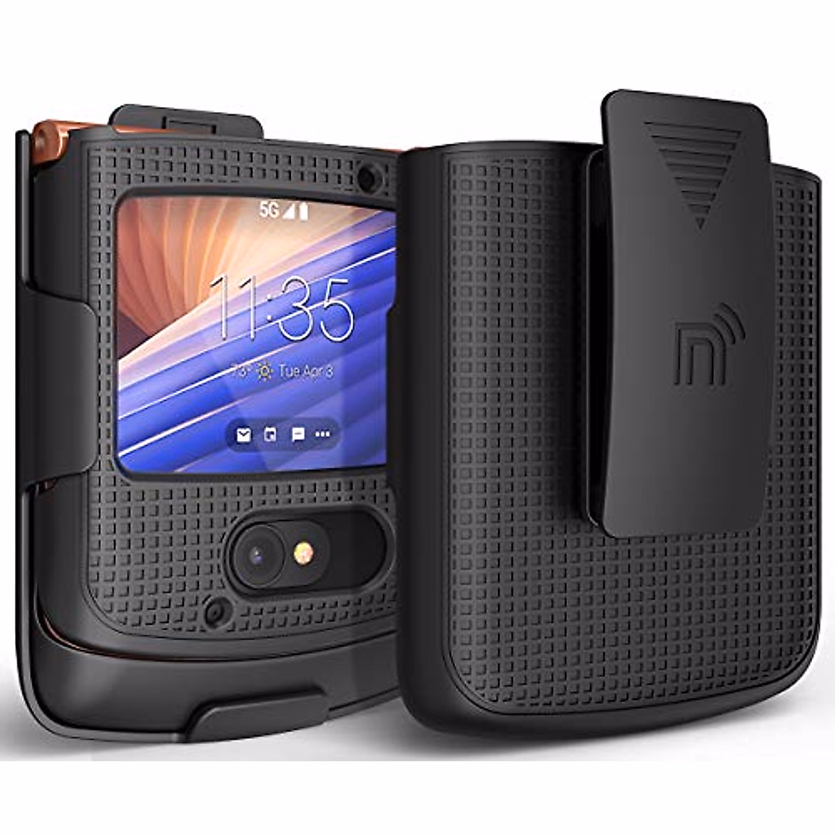 Case with Clip for Motorola RAZR 5G Flip Phone, Nakedcellphone [Black] Hard Shell Slim Cover with [Rotating/Ratchet] Belt Hip Holster Holder Combo for Motorola Moto RAZR 5G Flip Phone (2020) XT2071