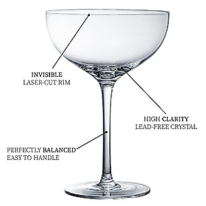 Champagne Coupe Glasses Set of 4 - Elegant Cocktail Coupe, Ideal for serving Martini, Gimlet and Manhattan - High Clarity Crystal Glassware - Excellent Addition to Your Home Bar - 10 oz