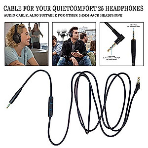 Tobysome Replacement QC25 Headphone Cable, 3.5mm to 2.5mm Audio Cable Cord Wire for Bose QC25 QuietComfort 25 QC35 QC35II QC45 Headphones with Inline Mic Remote Volume Control (Black)