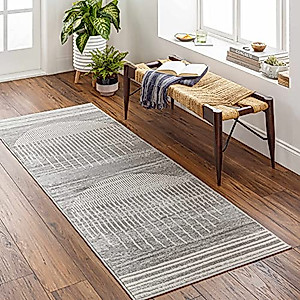 Hauteloom Angus Contemporary Bedroom Living Room Farmhouse Area Rug - Art Deco Boho Carpet - Mid Century Round Southwestern - Native American - Light Grey, Dark Gray, Beige - 5'3" x 7'1"