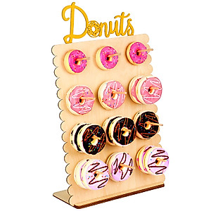 KOYILTD Reusable 12 Peg Donut Wall Stand for Party, Wooden Donut Display Board for Dessert Table Decoration (wood)