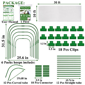 WYRJXYB Plant Covers Freeze Protection Kit 10 x 30Ft with 6Pcs Garden Hoops & 18 Clip-Frost Cloth Plant Blankets Floating Row Cover for Outdoor Plants Raised Bed Greenhouse Winter Frost Sun Protection