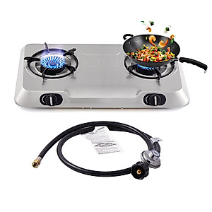 Propane Gas Cooktop 2 Burner Gas Stove Portable Stainless Steel Stove Auto Ignition Camping Dual LPG for RV, Apartment, Outdoor