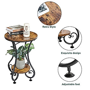 X-cosrack End Table, Round Side Table for Small Spaces, Coffee Tea Table Nightstand Home Decor for Living Room Balcony Bedroom Office,Rustic Brown & Black,15.75" L x 15.75" W x 24.0" H