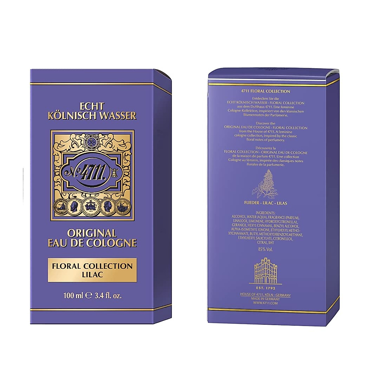 4711 Floral Collection Lilac for Unisex Eau de Cologne Spray, 3.4 Ounce