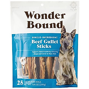 Amazon Brand - Wonder Bound Beef Gullet Sticks Dog Treats, 5-6 Inch, Pack of 25, Highly Digestible, Minimally Processed, 7.05 Ounce, 25 Count (Pack of 1)