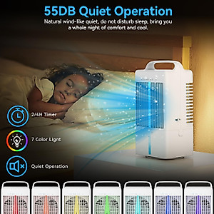 Portable Air Conditioners, 900ml Cooling Fan Evaporative Air Cooler Small Portable AC with 3 Speeds, 2 Mist, 7 Colors LED Light & 2/4H Timer, Personal Mini Air Conditioner for Room Bedroom Office Desk