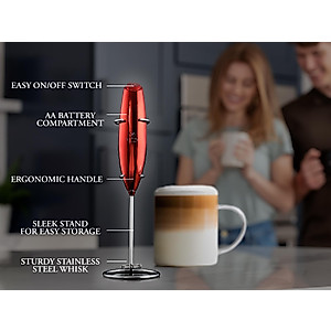 Zulay Executive Series Ultra Premium Gift Milk Frother For Coffee with Deluxe, Radiant Finish - Coffee Frother Handheld Foam Maker - Electric Milk Frother Handheld For Lattes Premium UV Red