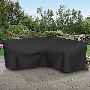 SunPatio Outdoor Sectional Sofa Cover, Patio Furniture Covers 420D Waterproof Couch Cover V-Shaped Cover for Sofa UV Resistant Windproof,All Weather Protection 100" W (on Each Side) Black