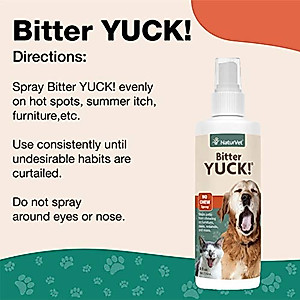 NaturVet Bitter Yuck! No Chew Spray for Dogs, Cats, and Horses Pet Training Spray, Liquid, Made in The USA, 8 Ounce