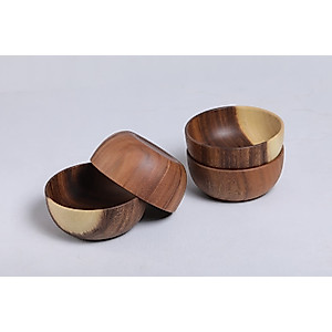 Bufanli Acacia Wood Salad Bowls 6.3 Inches Set of 4 Individual Large Wood Bowl for Cereal Fruits Salads and Decoration