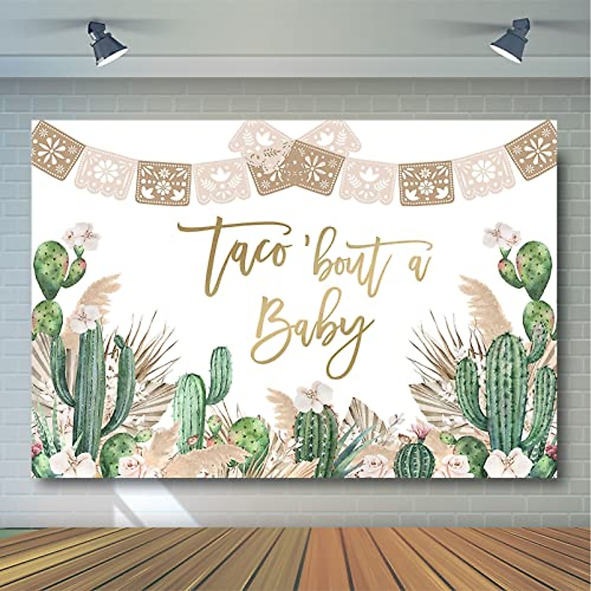 Avezano Taco 'Bout A Baby Shower Backdrop Boho Fiesta Baby Shower Party Decoration Photography Background Cactus Taco Pampas Grass Gender Neutral Baby Shower Backdrops Photoshoot (7x5ft)
