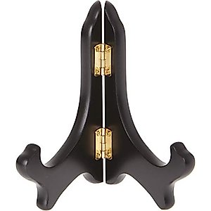 Bard's Hinged Black MDF Wood Plate Stand, 5" H x 5.75" W x 3.75" D (For 5" - 7.5" Plates)