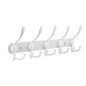 Coat Rack Wall Mounted, Coat Hanger Wall 5 Tri Hooks Heavy Duty Stainless Steel Coat Hook Rail for Coats Towels Purse Robes Keys and Hats(White)