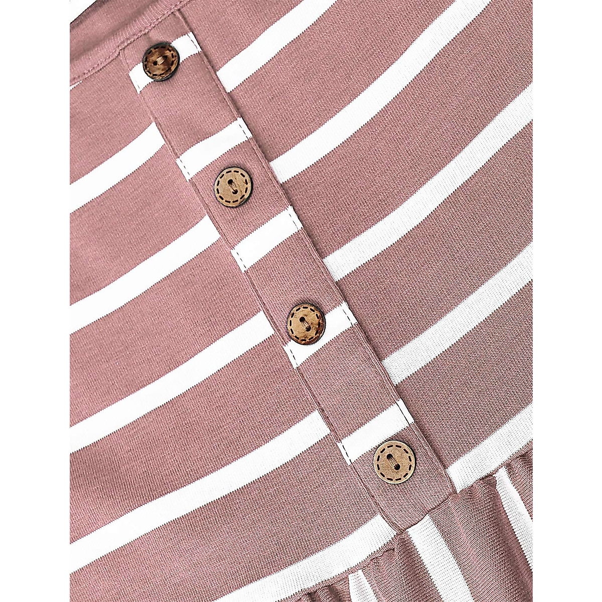 MOQIVGI Country Dresses for Women,Stripe Patchwork Comfy Simple Basic Pleated Crew Neck Strappy Dress Ladies Short Flowy Button Down Sundresses Pink White Large