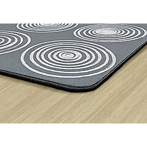 Flagship Carpets Circles Abstract Educational Area Rug for Kids Room Seating Décor, Children's Classroom, Play Carpet for Teaching and Playroom, Seats 24, 7'6" x 12', White & Grey
