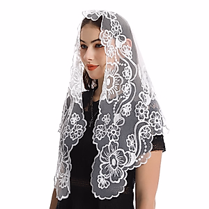 Bozidol Triangle Lace Chapel Veils - Madonna Camellia Embroidered Head Covering for women