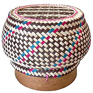 PANWA Handmade 100% Eco-Friendly Thai Bamboo Sticky Rice Serving Basket - Wickerwork with Vegetable Based Dye - Food Safe- Family Size (Toffee)