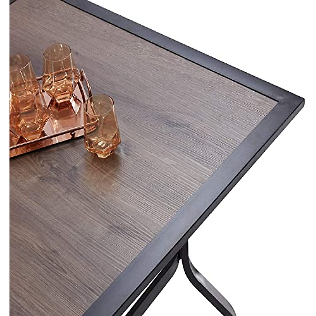 Vicllax Outdoor Dining Set for 4, 5-Piece Patio Furniture,1 Walnut Outdoor Dining Table and 4 Dark Blue Folding Chairs for Garden