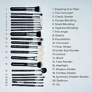 21 piece makeup brush set pro edition by nadia isabel - professional brush set for makeup application, natural and synthetic bristles, brush set with case, hard case, travel makeup case