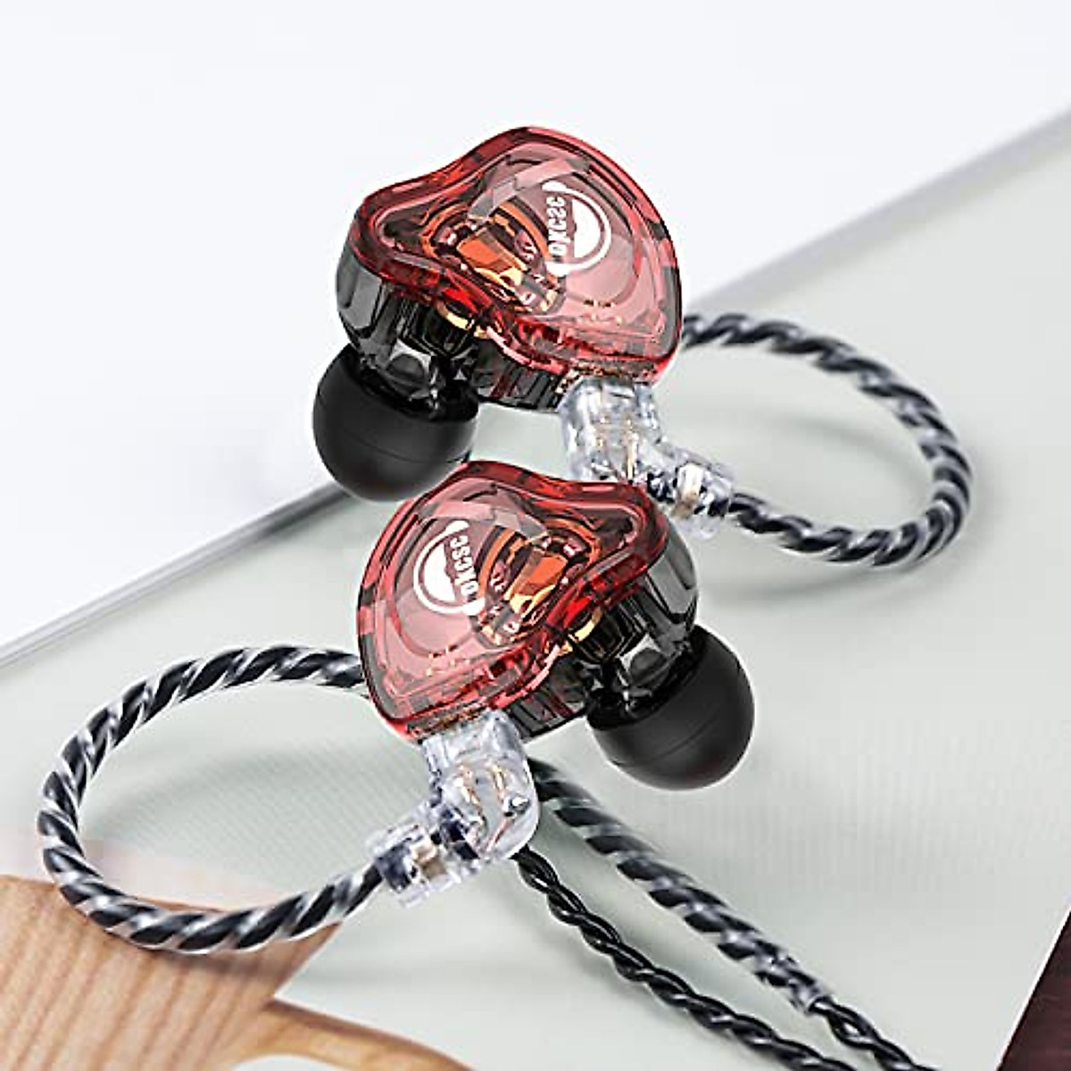 in Ear Monitor Earphones 10mm Dynamic Hybrid Wired Earbuds IEM Earphones with 2 Pin Cable Improve Music Quality HiFi Stereo Earbuds Fashion Noise-Isolating Earbuds for Gaming & Music Red with Mic