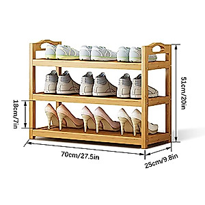 QUMENEY 3 Tier Shoe Rack for Entryway, Bamboo Shoe Rack Organizer Free Standing Sturdy Shoe Shelf, Small Wooden Shoes Rack Doorway Bedroom Living Room Balcony Closet, 27.5 X 9.8 X 20 Inch