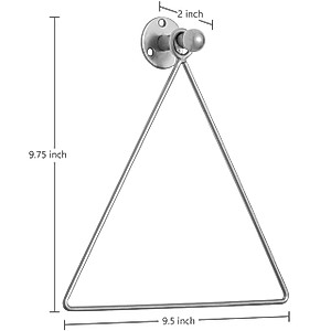 MyGift Wall Mounted Modern Silver Metal Triangular Hand Towel Ring Holder for Bathroom with Easy to Hang Mount