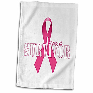 3D Rose I Am A Survivor Pink Ribbon Breast Cancer Awareness Hand Towel, 15" x 22"