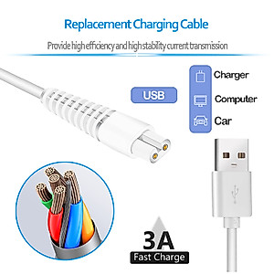 Charging Cable Replacement for Flawless Legs Shaver, 2 Pack Power Cord Electric Trimmer Charger Cable Charger Cord for Finishing Touch Flawless Legs Hair Remover Electric Shaver for Women, White