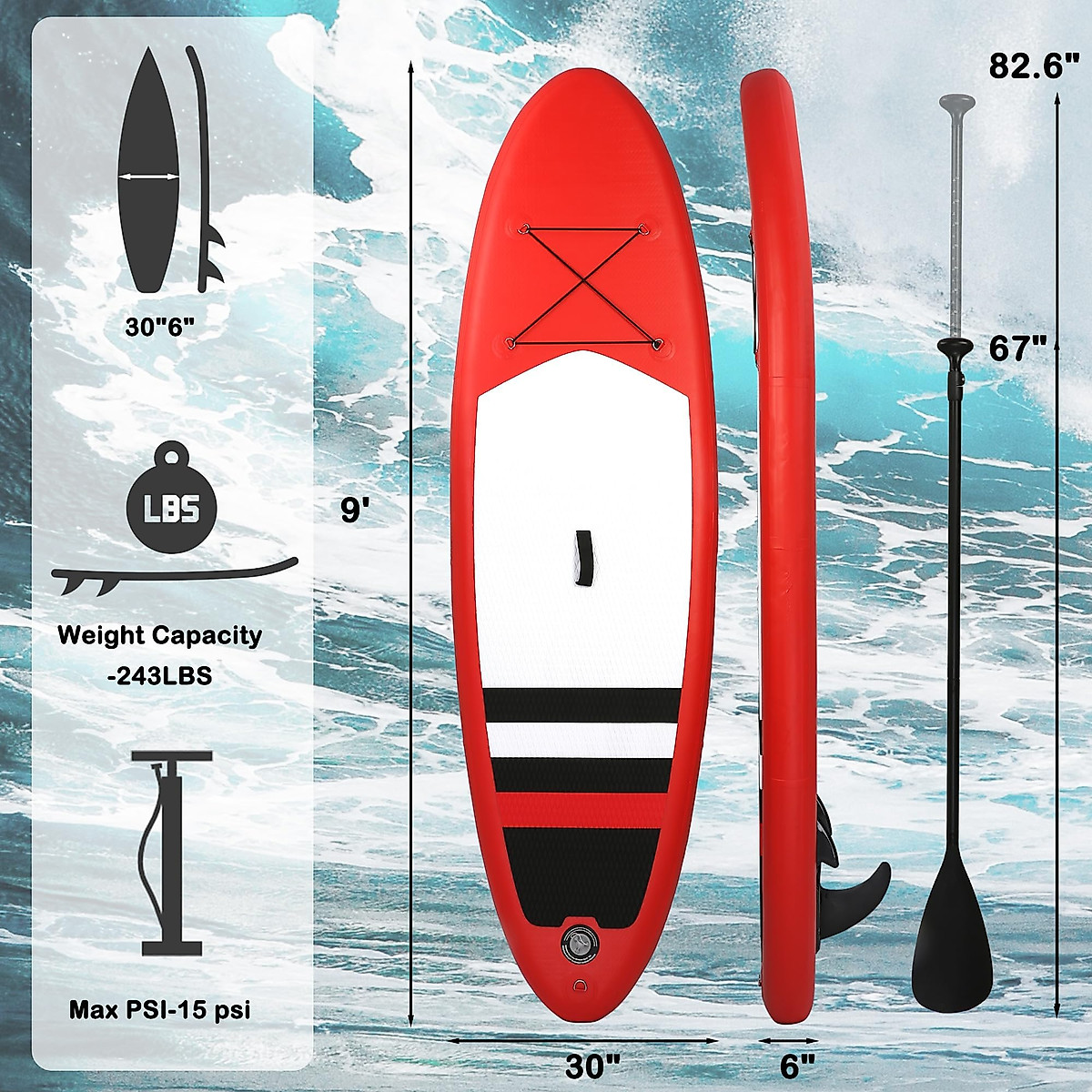 Inflatable Paddle Boards with Non-Slip Deck, Ultra-Light Stand Up Paddle Board Surf Board with Accessories & Carry Bag, Wide Stable Design for Adults and Youth