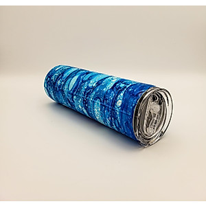 Blue White Pebble Bubble NO Glitter Alcohol Ink 30 oz Skinny Stainless Steel Hot Ice Cold Tumbler Drink Cup HOGG