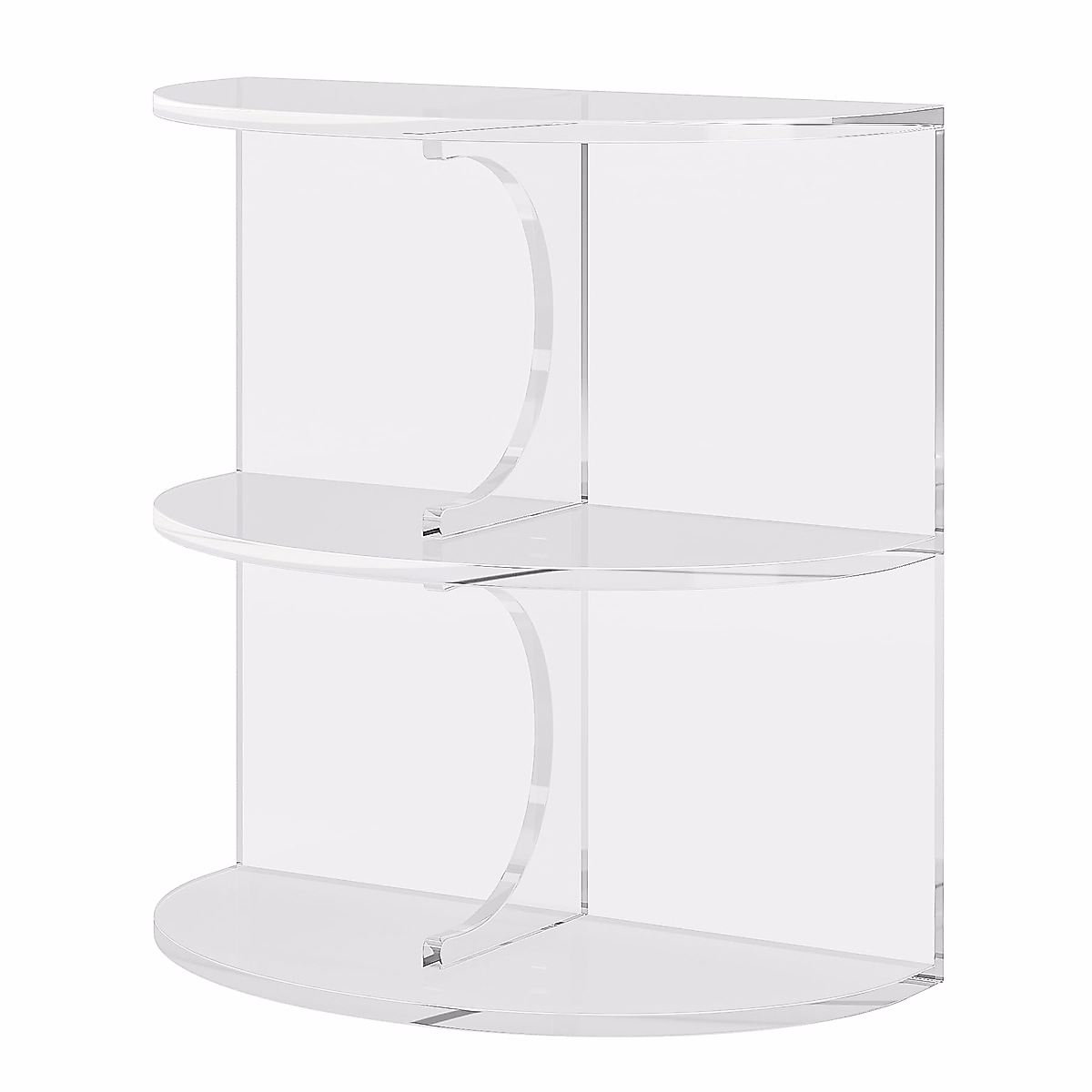 Tribesigns Clear Acrylic End Table, No Assembly Half Round Side Table with Storage, Modern 3-Tier Acrylic Nightstand for Bedroom, Living Room, Small Spaces