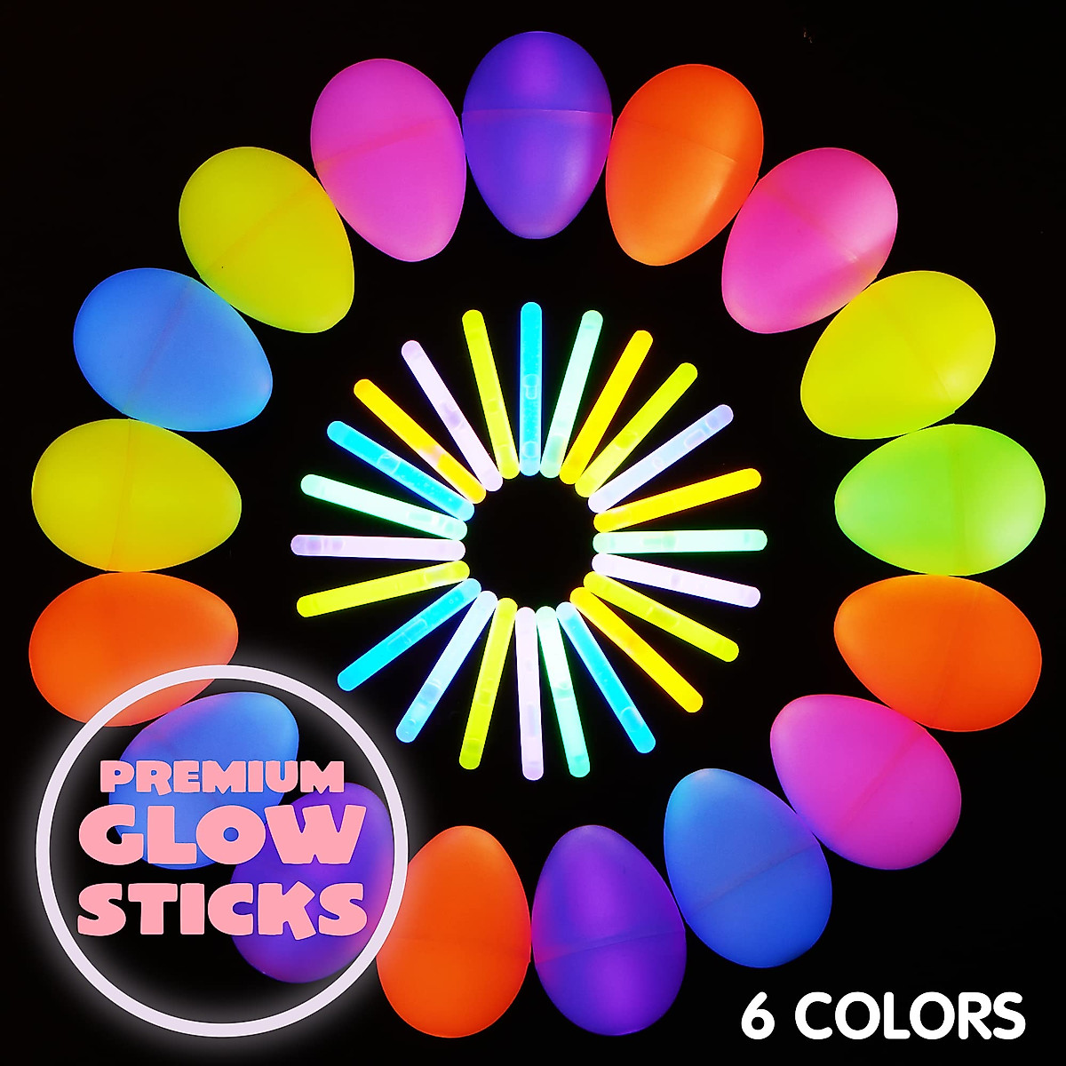 JOYIN 35 Easter Eggs with Mini Sticks (70PCs Total) for Kids Glow-in-The-Dark Basket Stuffers Fillers Gift, Easter Hunt Game Party Favors Decorations Supplies, Classroom Prizes.