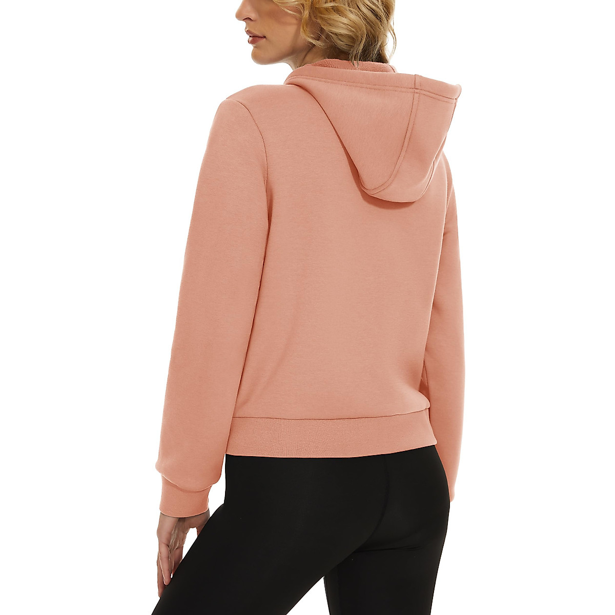 MAGCOMSEN Zip Up Hoodie Women Cropped Sweatshirt Fleece Lined Jacket Athletic Apricot L