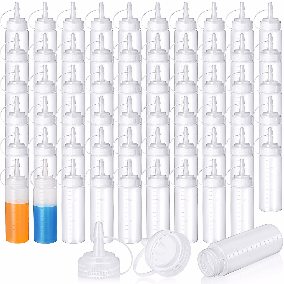 60 Pieces 4 oz Plastic Condiment Squeeze Bottles Small Squirt Bottles for Cooking with Twist on Cap Lids Clear Ketchup Bottles Squeeze Oil Syrup Sauce Dispenser Container for Food Barbecue Crafts