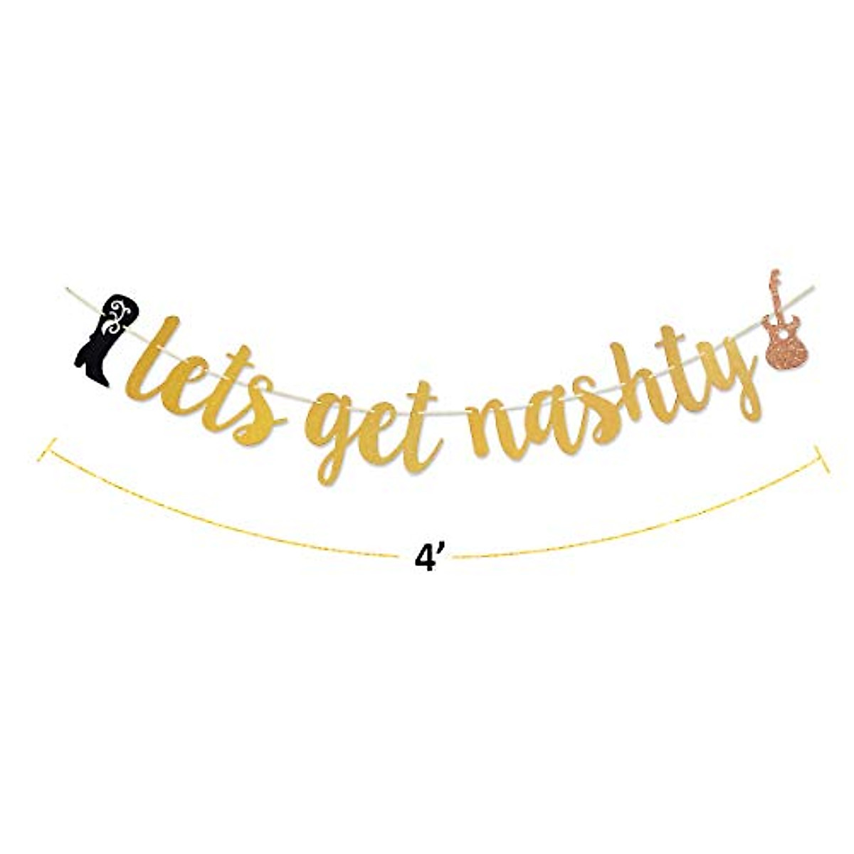 Let's get nashty Gold Glitter Banner Sign Garland Pre-strung for Nashville Bachelorette Party Decorations