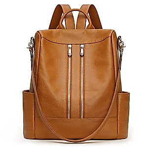 S-ZONE Genuine Leather Backpack Purse for Women Fashion Anti-theft Rucksack Ladies Shoulder Bag Medium